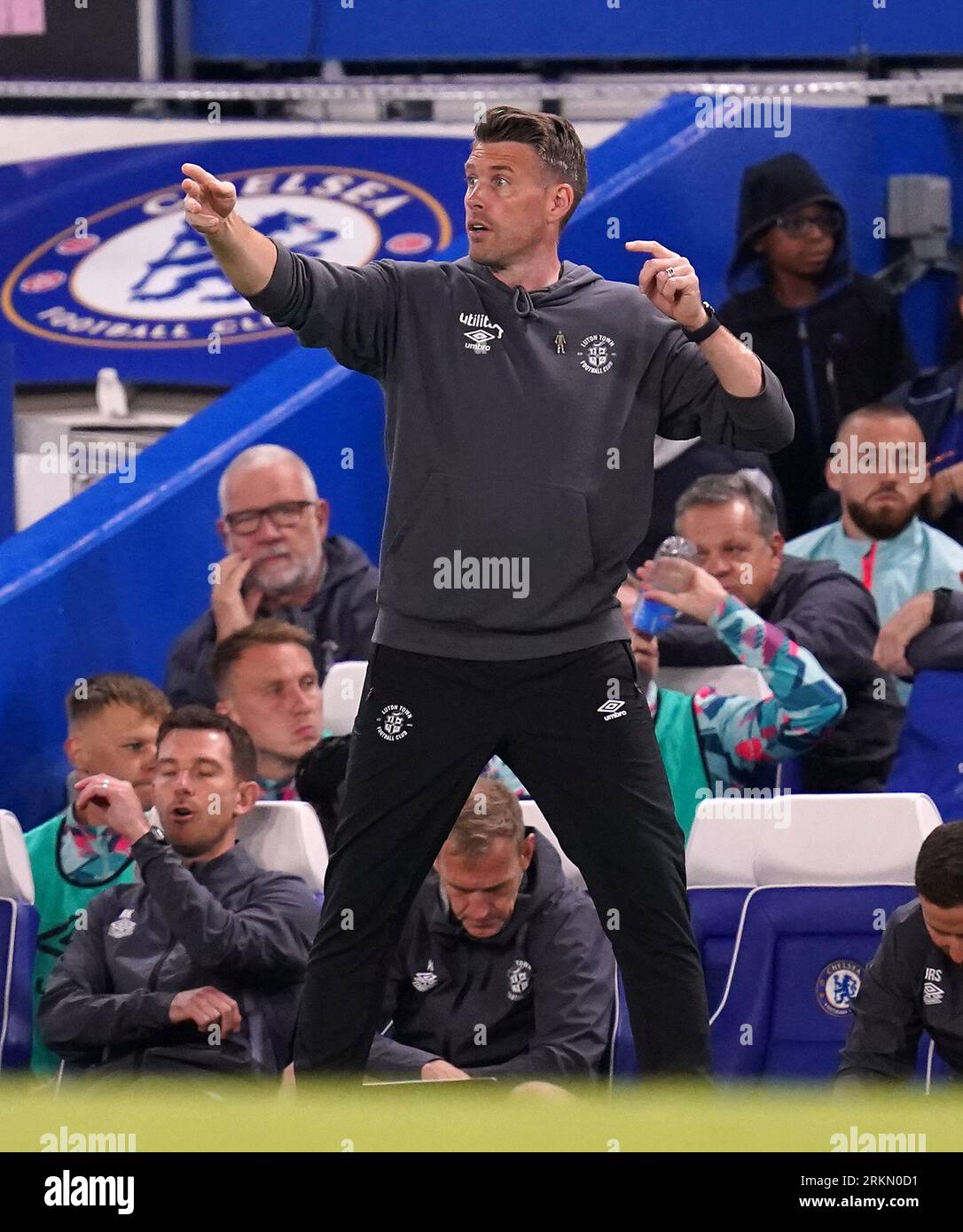 Luton Town manager Rob Edwards on the touchline during the Premier ...