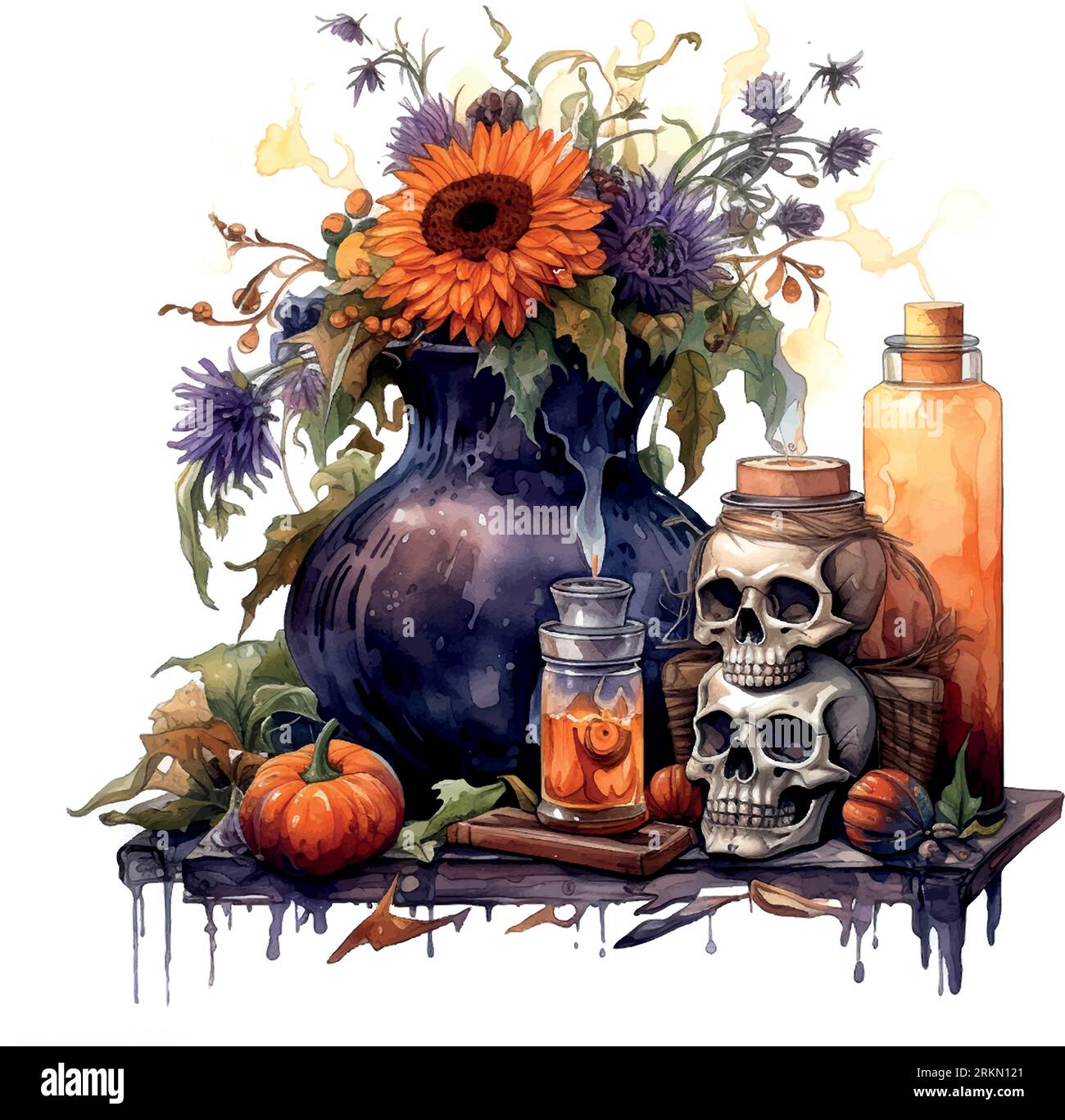 Retro halloween still-life watercolor, great design for any purposes ...