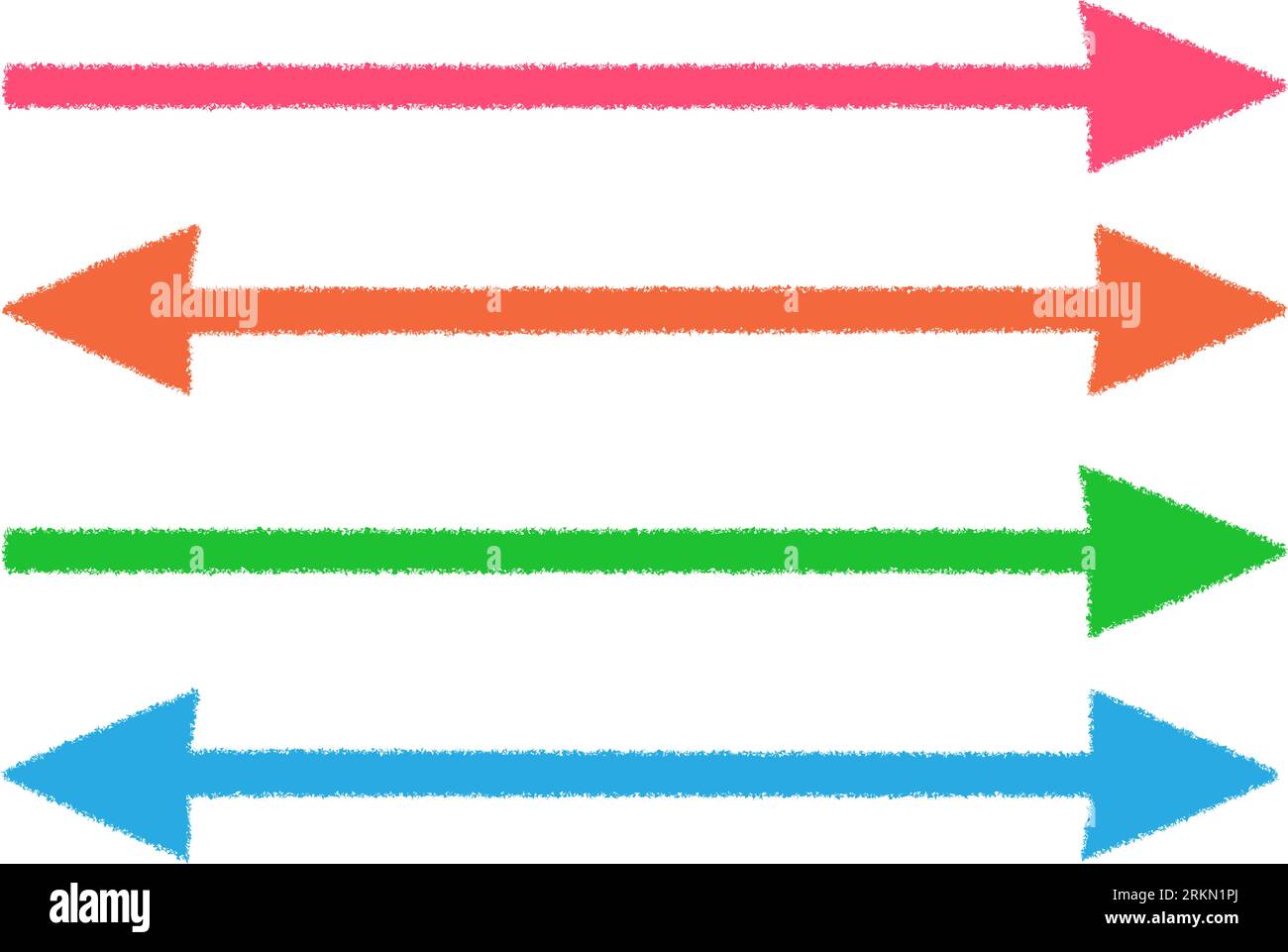 Long horizontal arrows. Straight colored green, orang, blue, red double ...