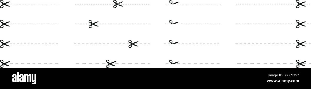 Cut line icon with scissor, cut here guidance, scissors and dash ...