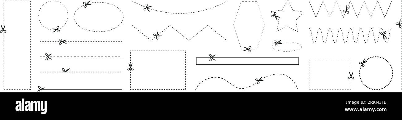 Cut line icon with scissor representation. Cut here guidance, coupon ...