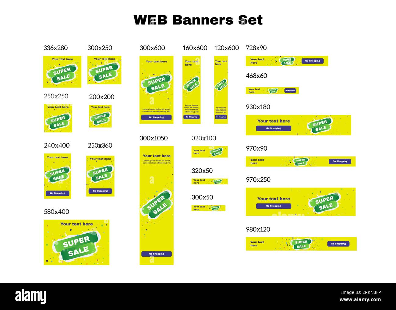Set of web yellow and green advertising banners standard sizes Stock ...