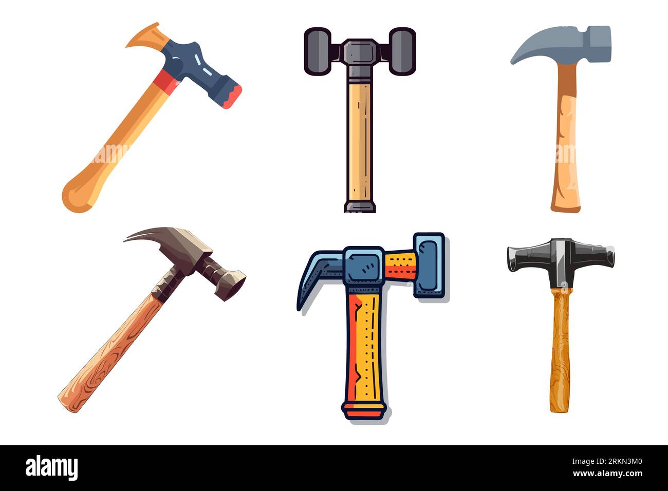 Set of carpenter hammer in flat style. Typical simplistic hammer tool ...