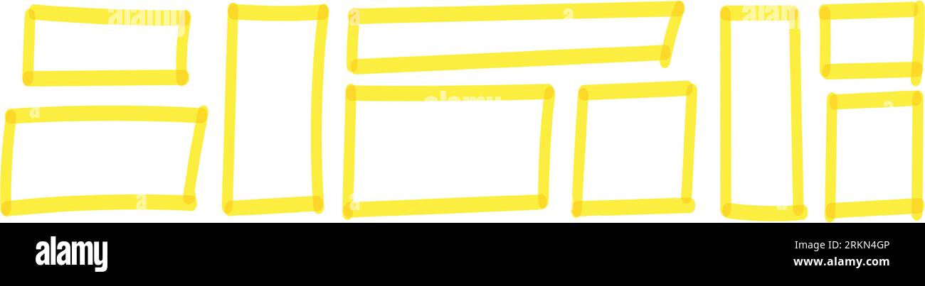 Grunge style yellow box frames and rectangles created with brush lines ...