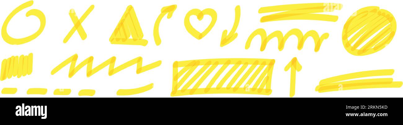 yellow highlighter squiggles and curvy stripes with funny elements ...
