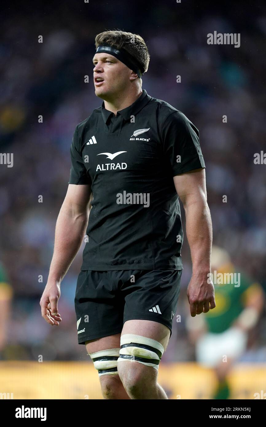 New Zealand's Scott Barrett looks on during the international match at ...