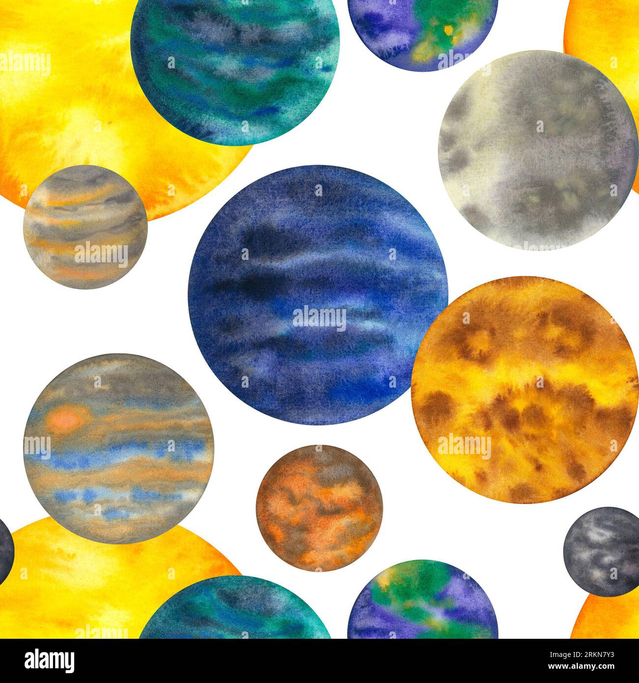 Watercolor seamless pattern with planets of the solar system mercury ...