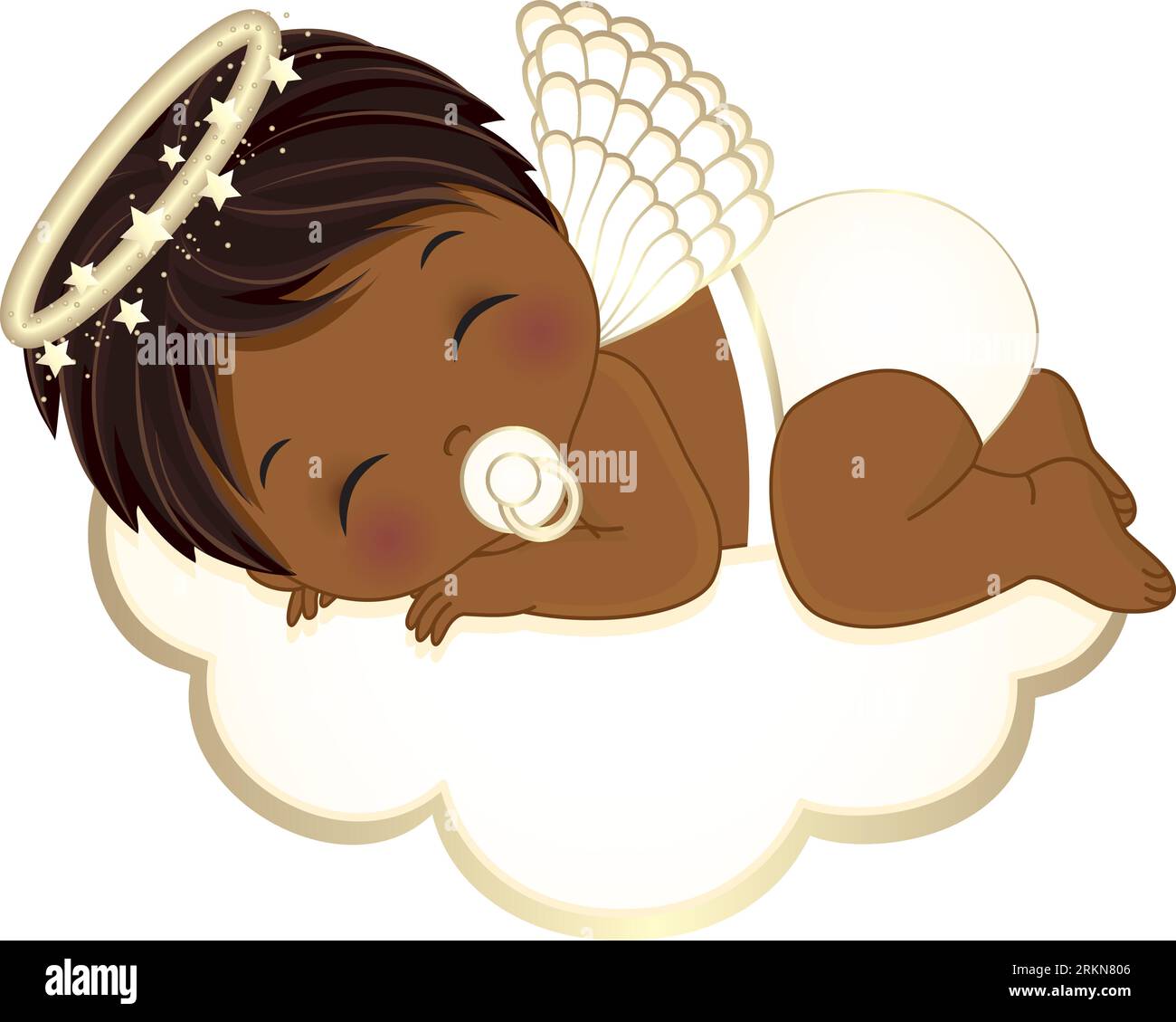Vector Cute Angel Boy in White Diaper Sleeping on the Cloud Stock ...