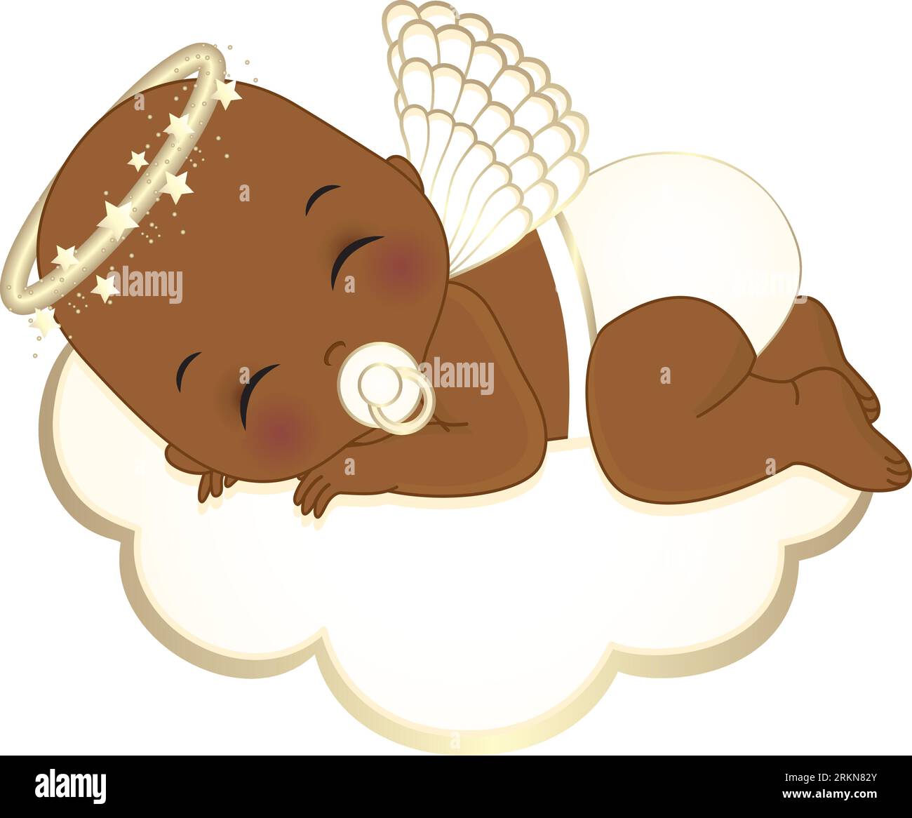 Vector Cute Angel Boy in White Diaper Sleeping on the Cloud Stock ...
