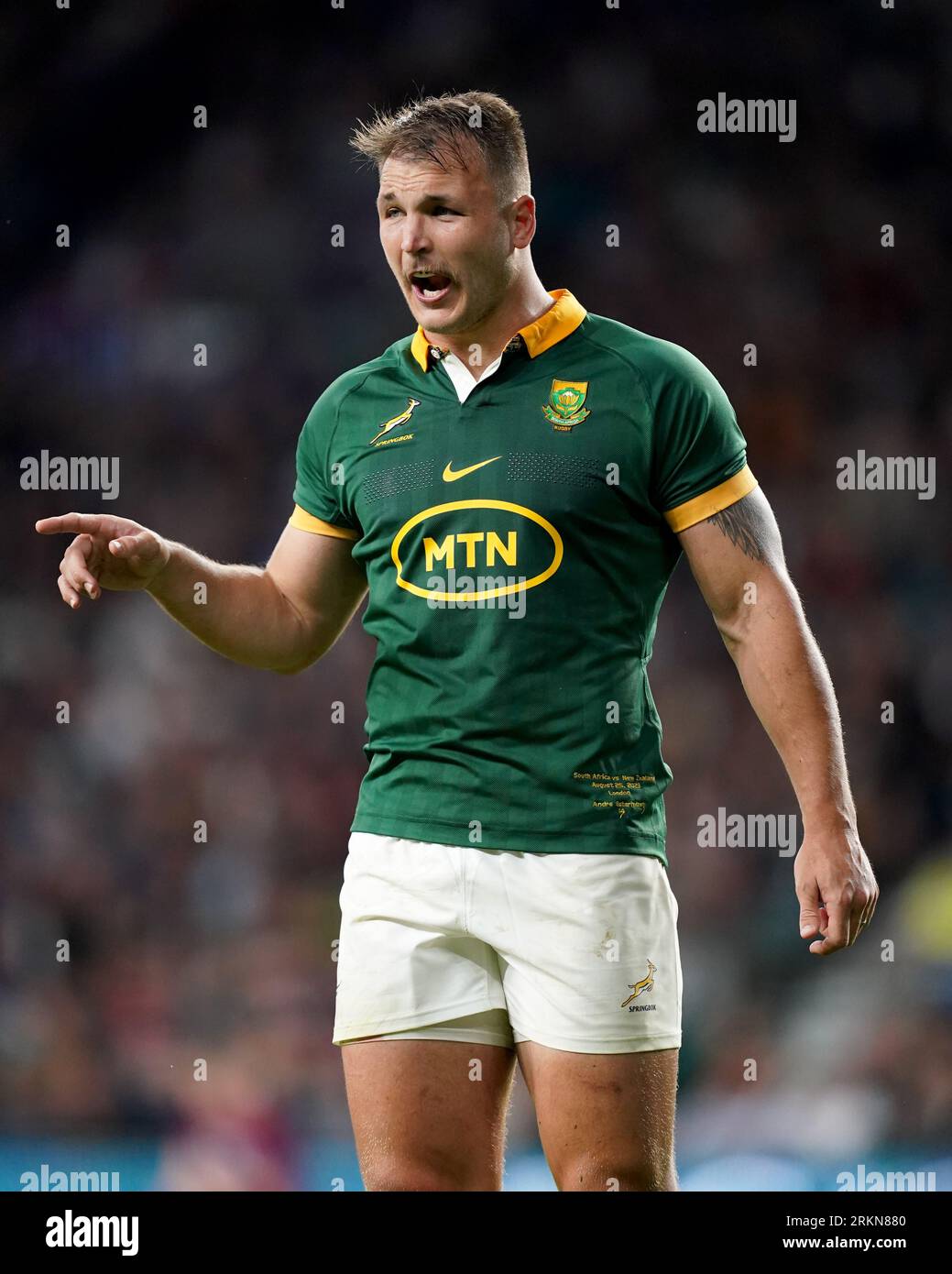 South Africa's Andre Esterhuizen shouts instructions during the ...