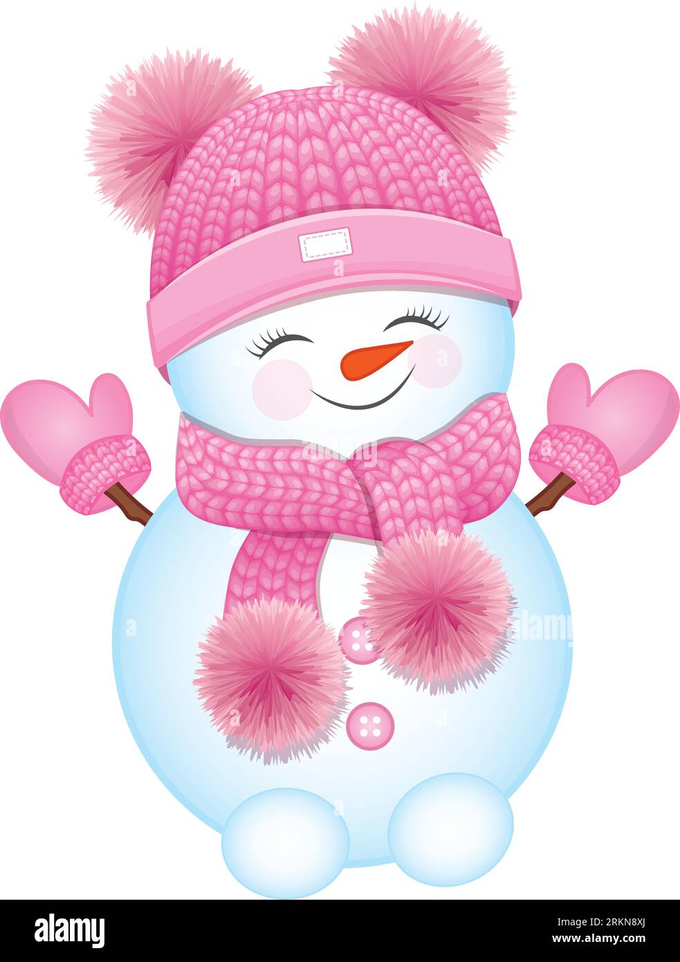 Vector Cute Snowman in Knitted Hat, Scarf and Mittens Stock Vector ...