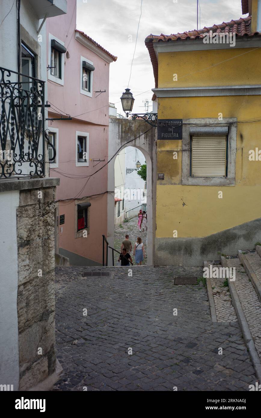 view of the streets of the Alfama neighborhood is one of the oldest and ...
