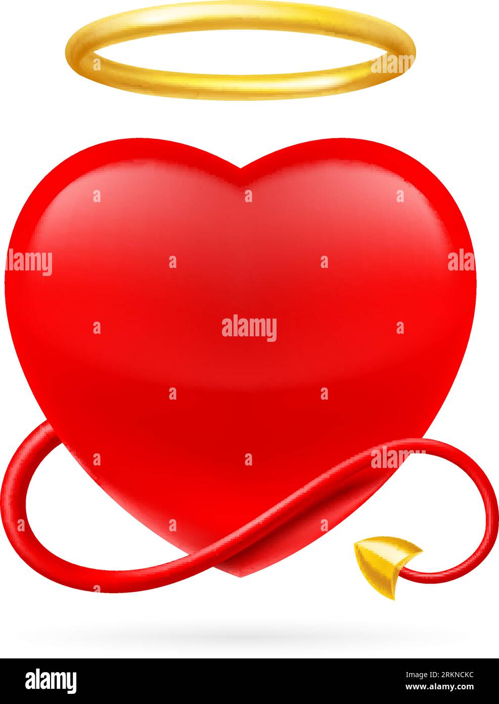 Red Heart with Golden Nimbus and Devil Tail. Cute Cartoon Style ...