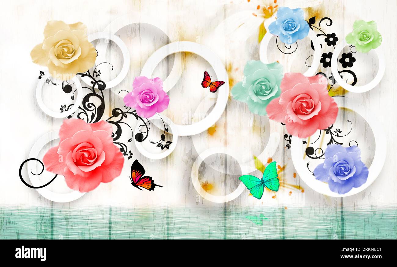 3D wallpaper. It features beautiful rose, circles and 3D background in ...