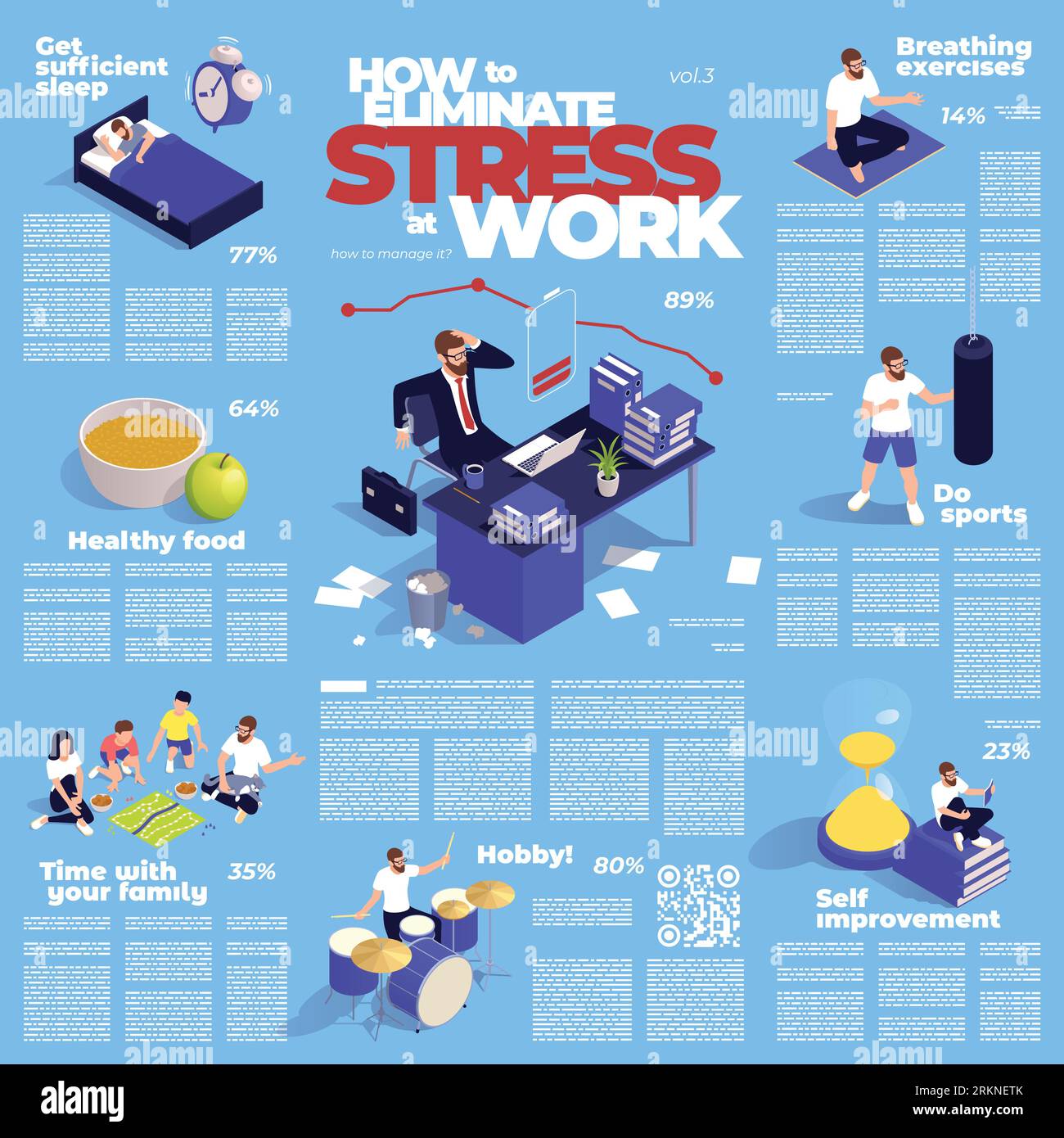 Office people isometric infographics with work stress symbols vector ...