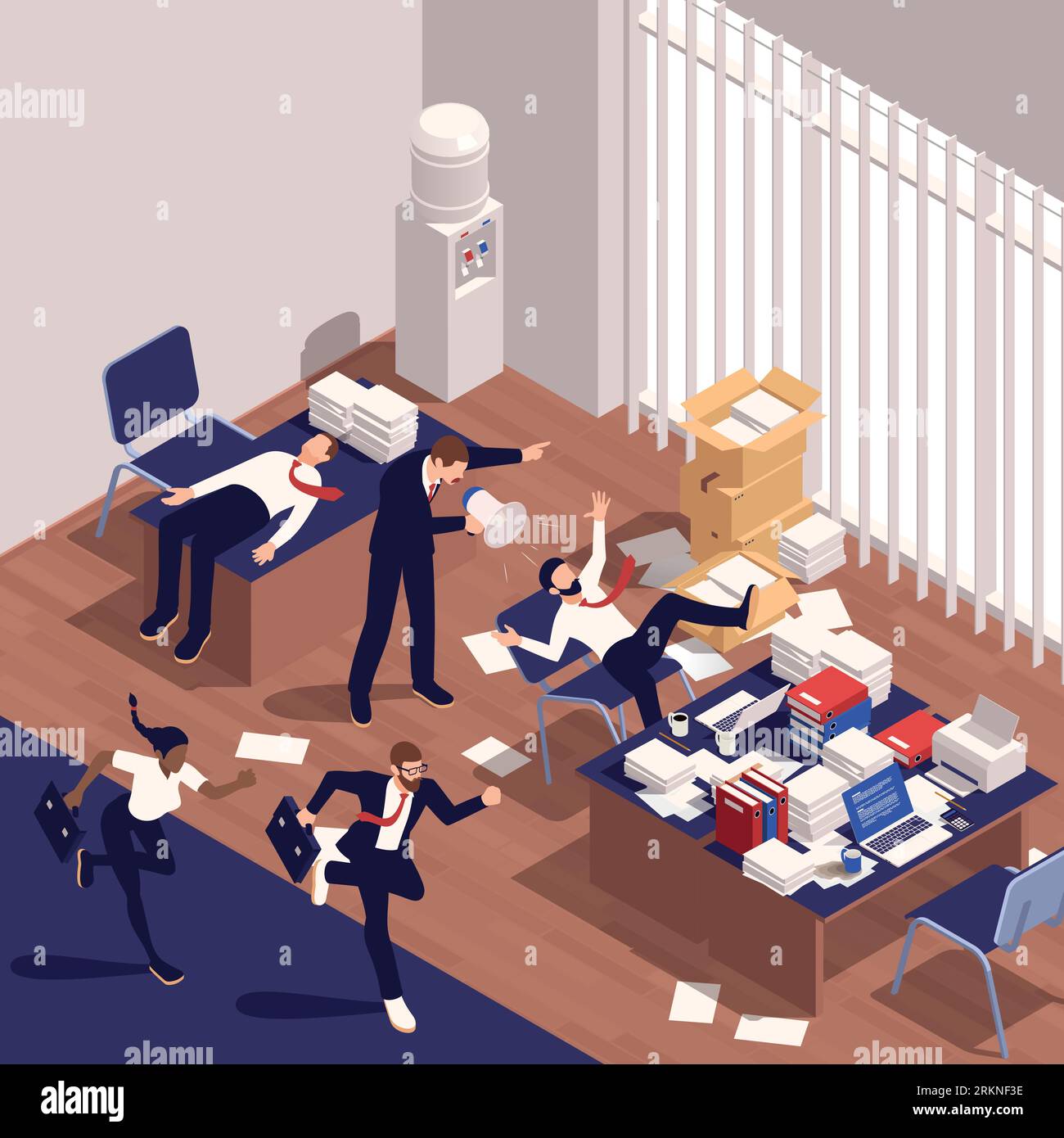 Office people in stress isometric composition with exhausted men at ...