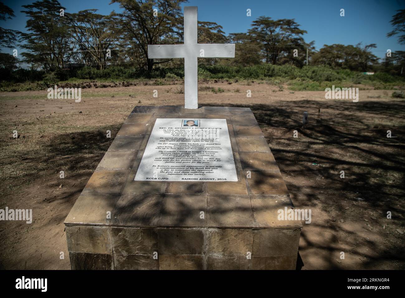 Nakuru, Kenya. 25th Aug, 2023. General view of a commemorative plaque in memory of Rev. Fr. John ...