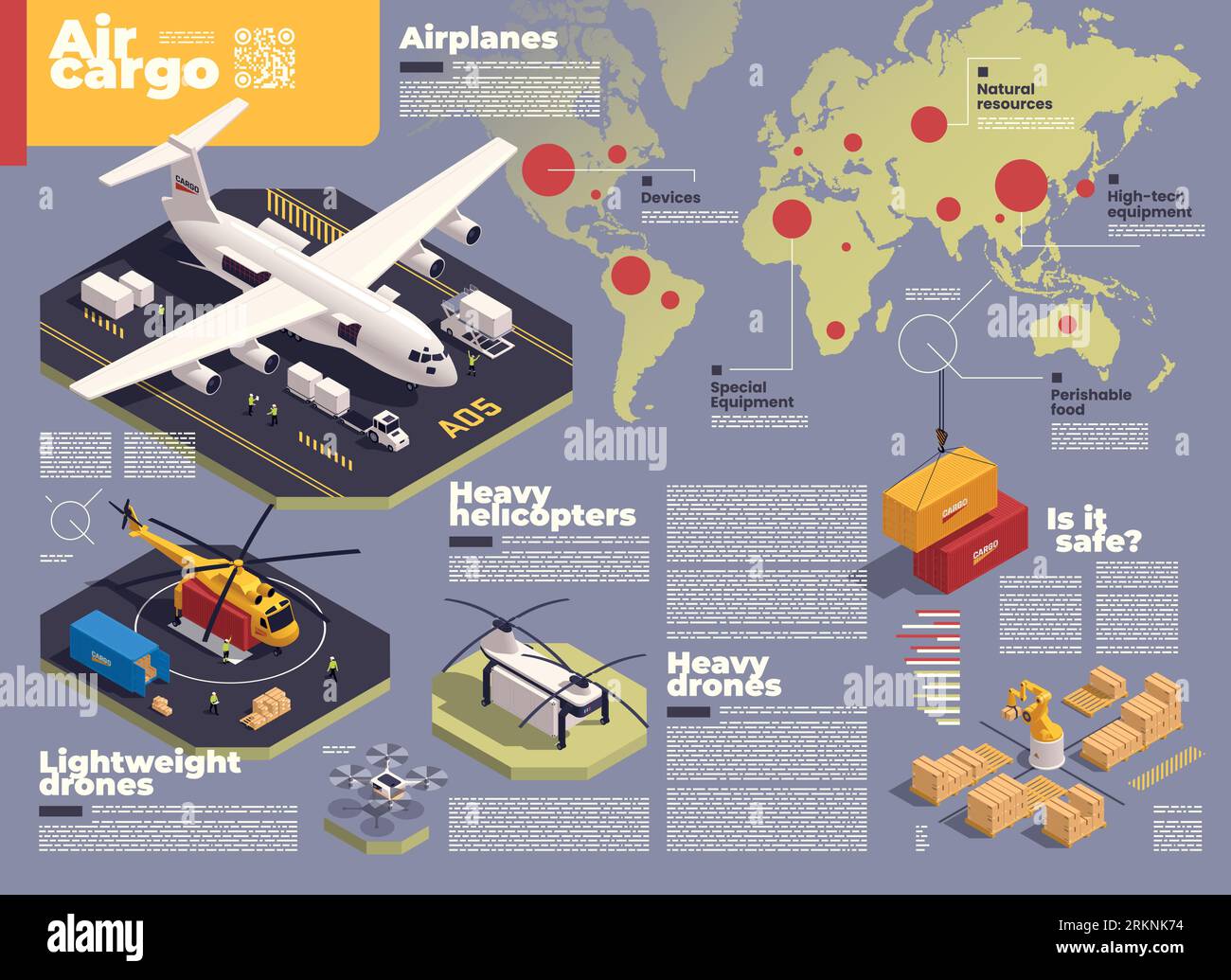 Air cargo infographics set with aircraft logistic symbols and world ...