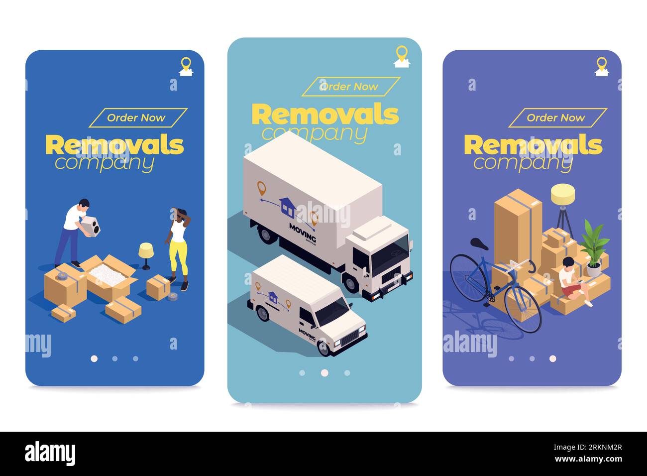 Relocation service isometric banner set with removal company work ...