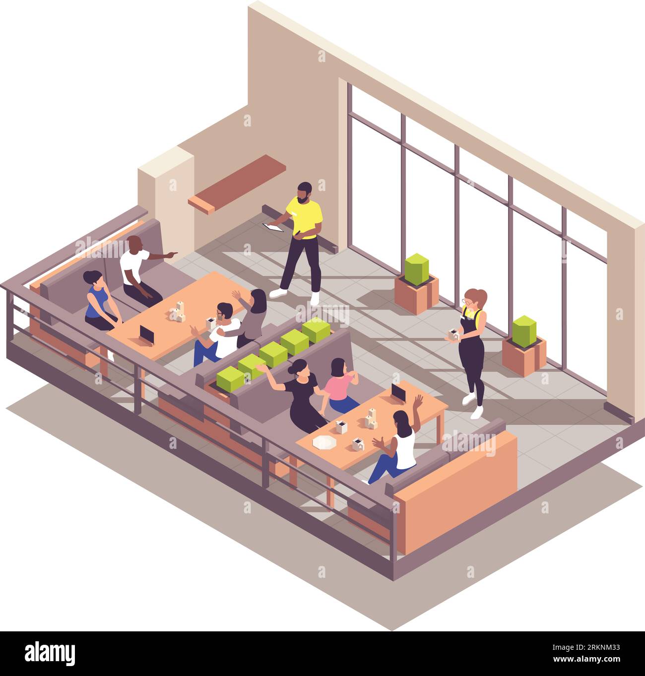 Street cafe isometric concept with people sitting on outdoor terrace ...
