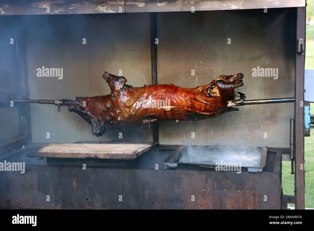 Suckling pig on the spit, Germany Stock Photo - Alamy