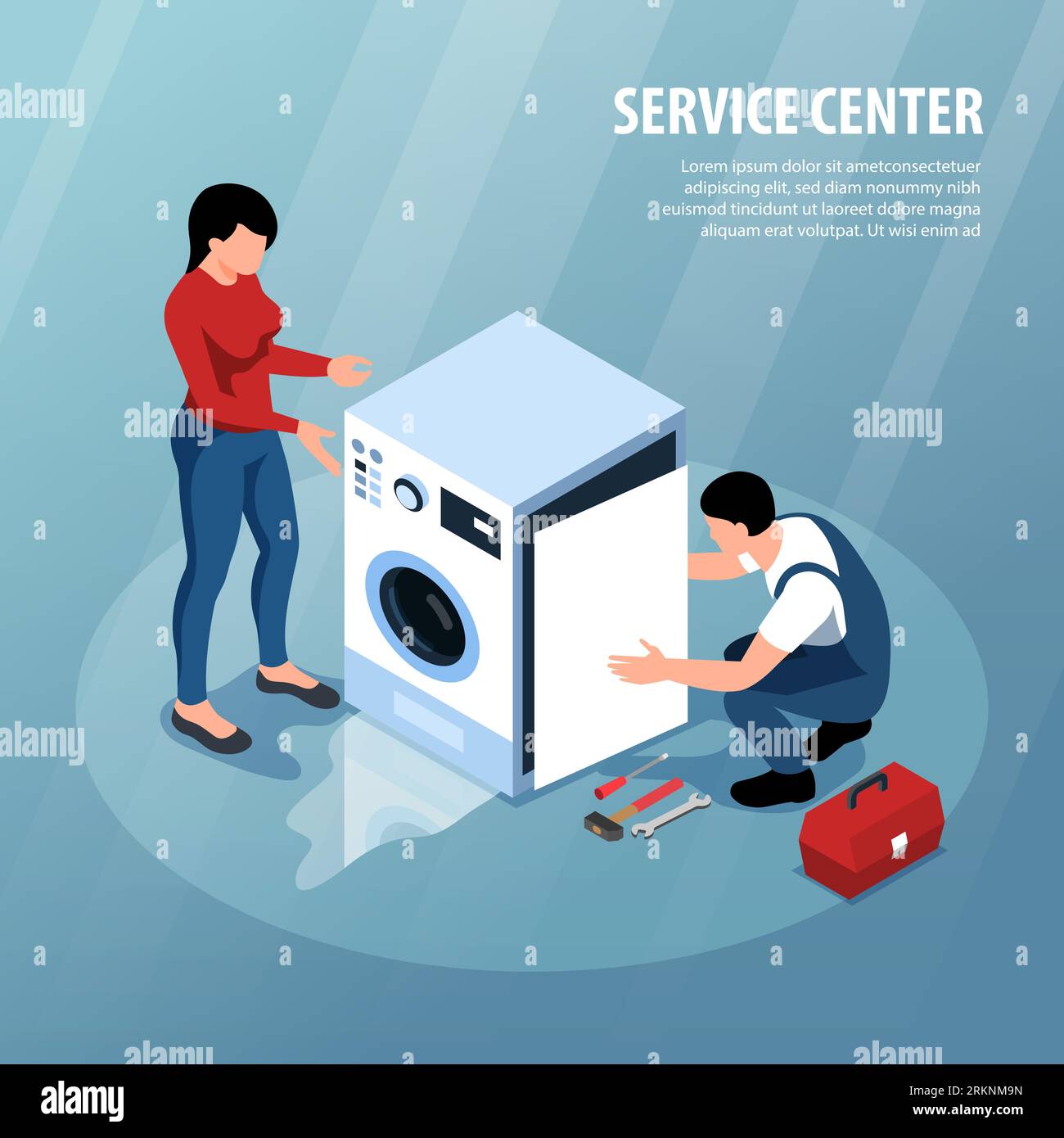 Service center for home appliances isometric background with craftsman ...