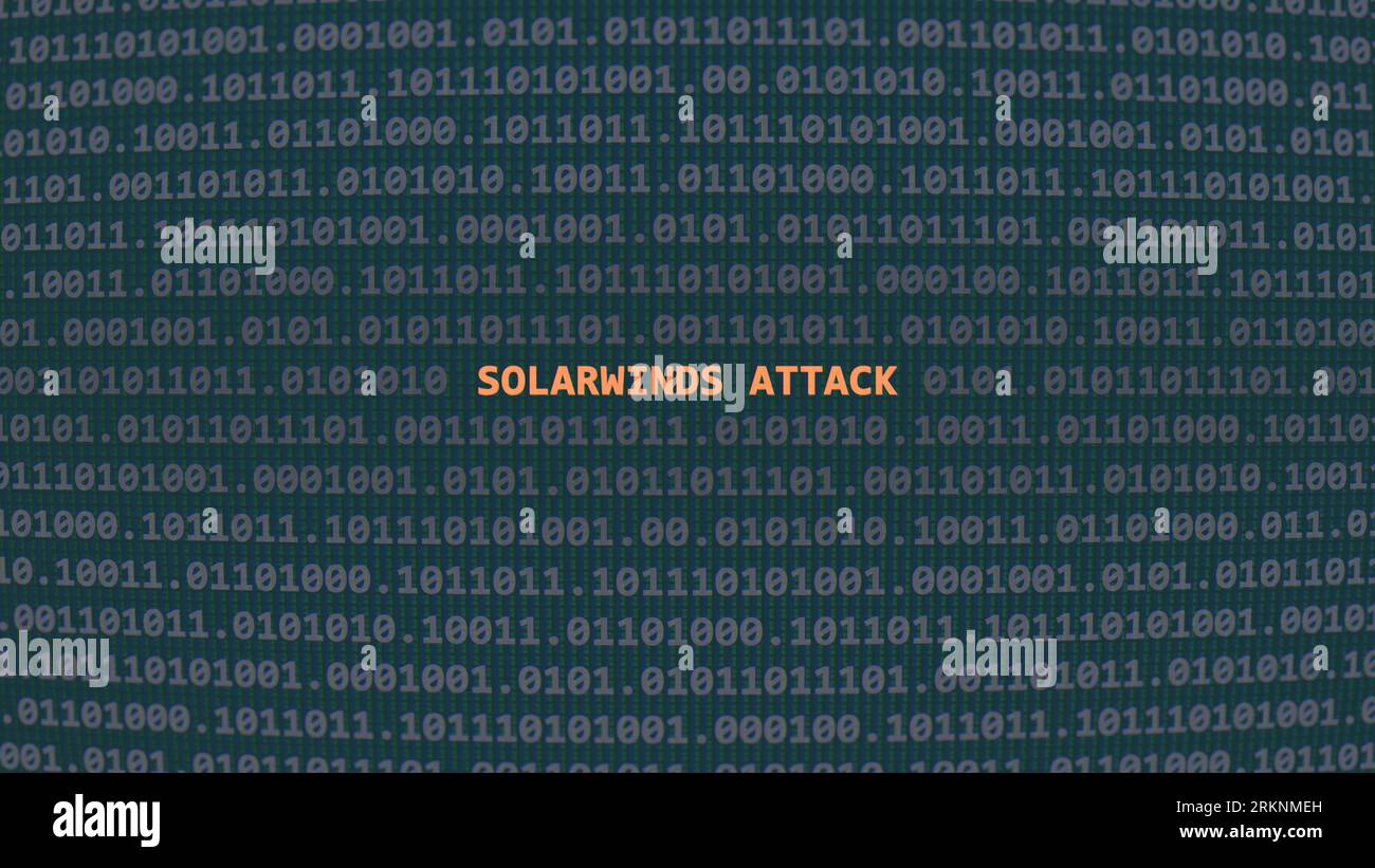 Cyber Attack Solarwinds Attack Vulnerability Text In Binary System Ascii Art Style Code On