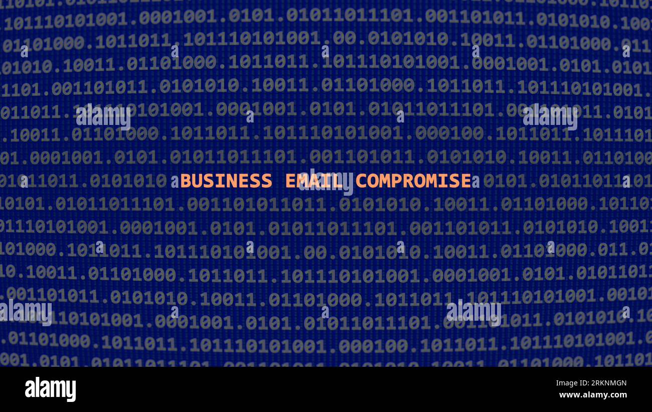 Cyber attack business email compromise. Vulnerability text in binary system ascii art style ...