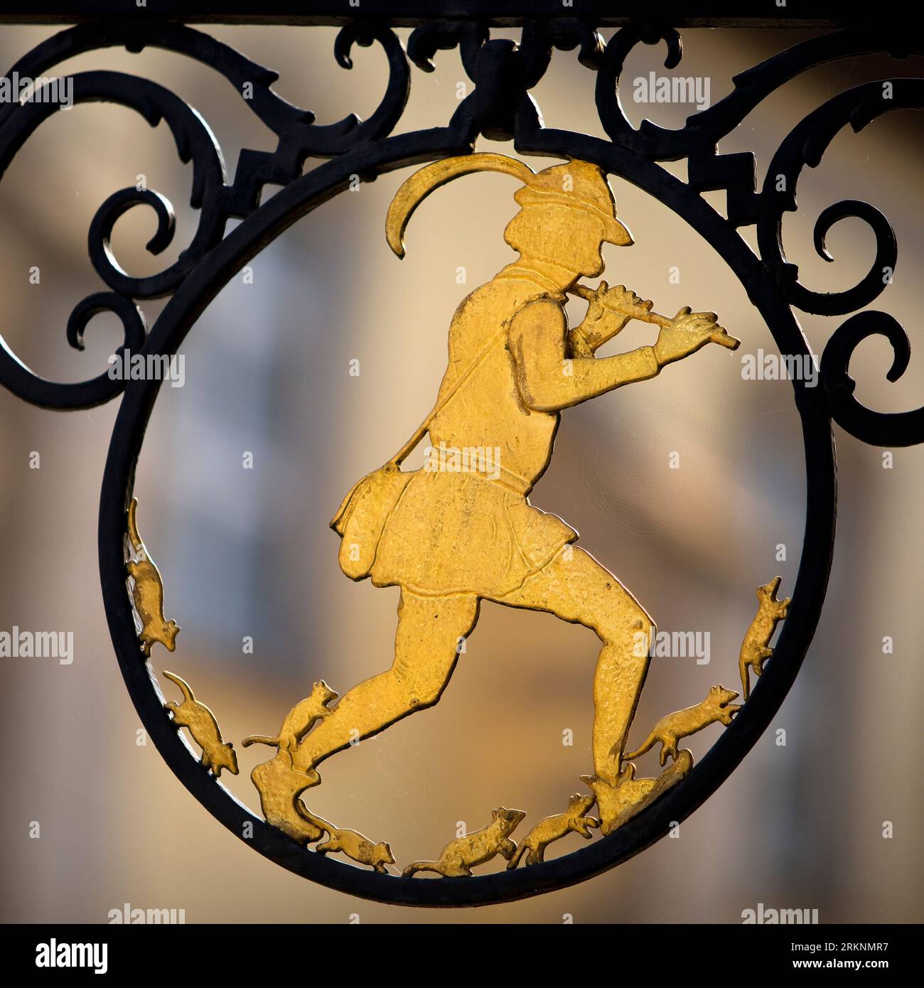 V-shaped sign with the Pied Piper of Hamelin at the Pied Piper's House ...