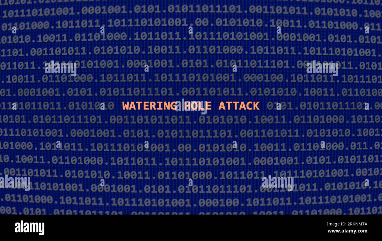Cyber attack watering hole attack. Vulnerability text in binary system ascii art style, code on ...