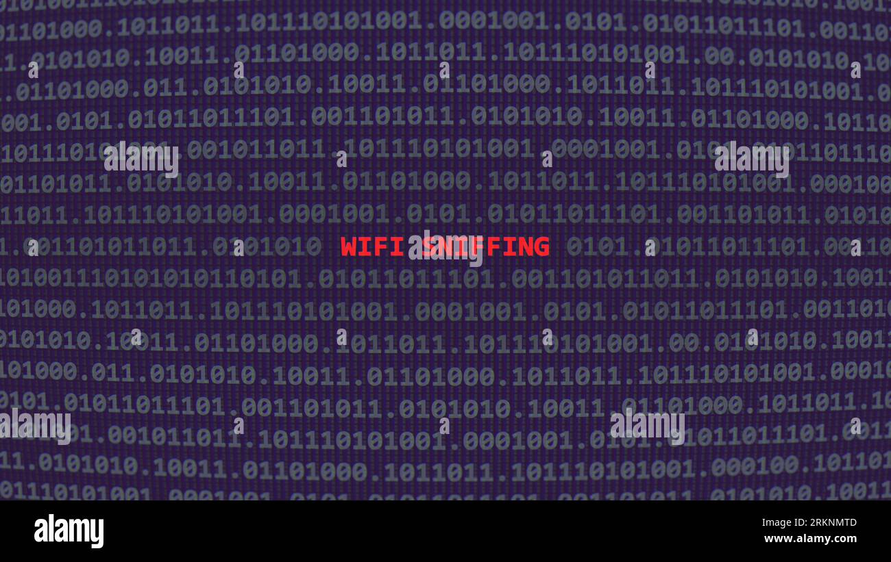 Cyber Attack Wifi Sniffing Vulnerability Text In Binary System Ascii Art Style Code On Editor