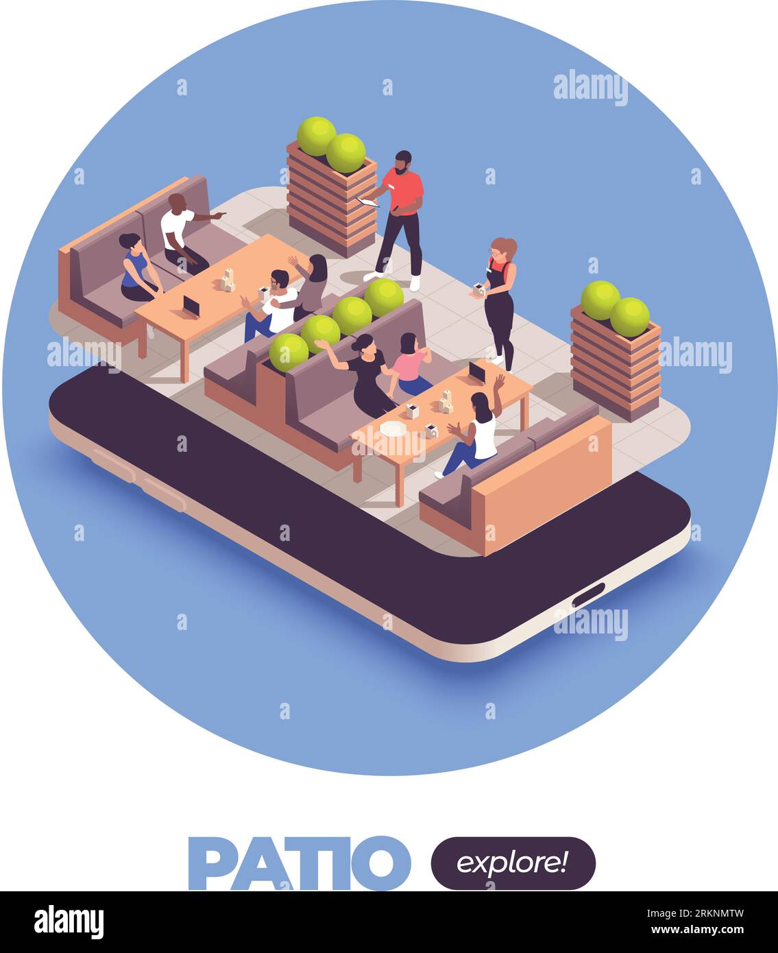 Street cafe isometric concept with restaurant terrace patio vector ...