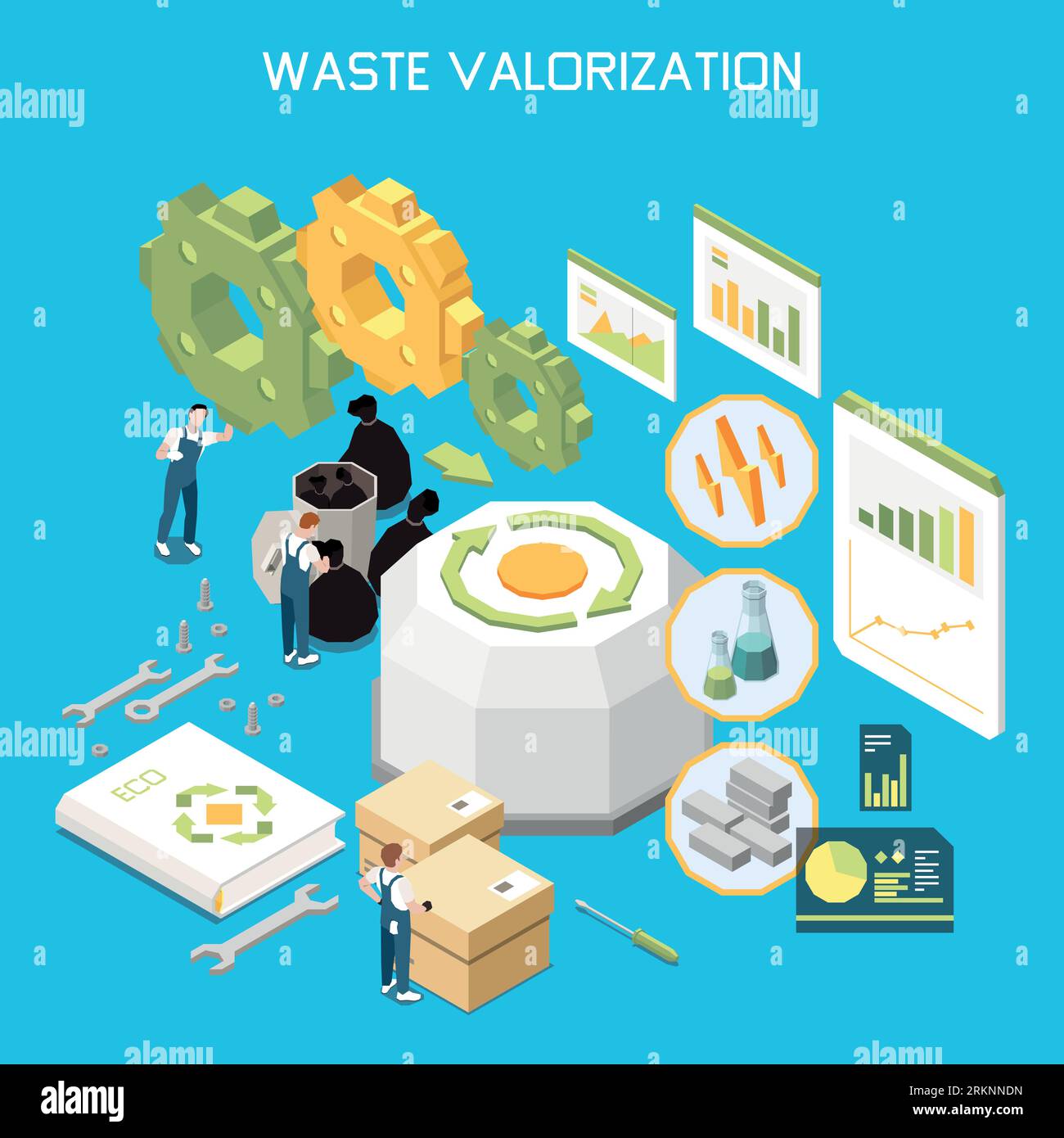 Waste valorization isometric background with circular economy ...