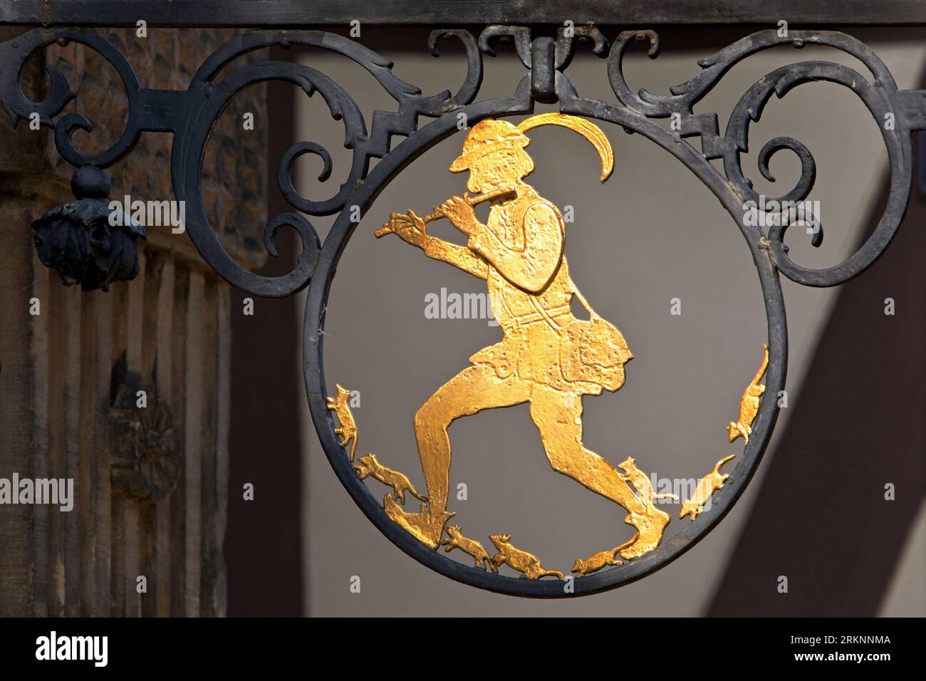 V-shaped sign with the Pied Piper of Hamelin at the Pied Piper's House ...