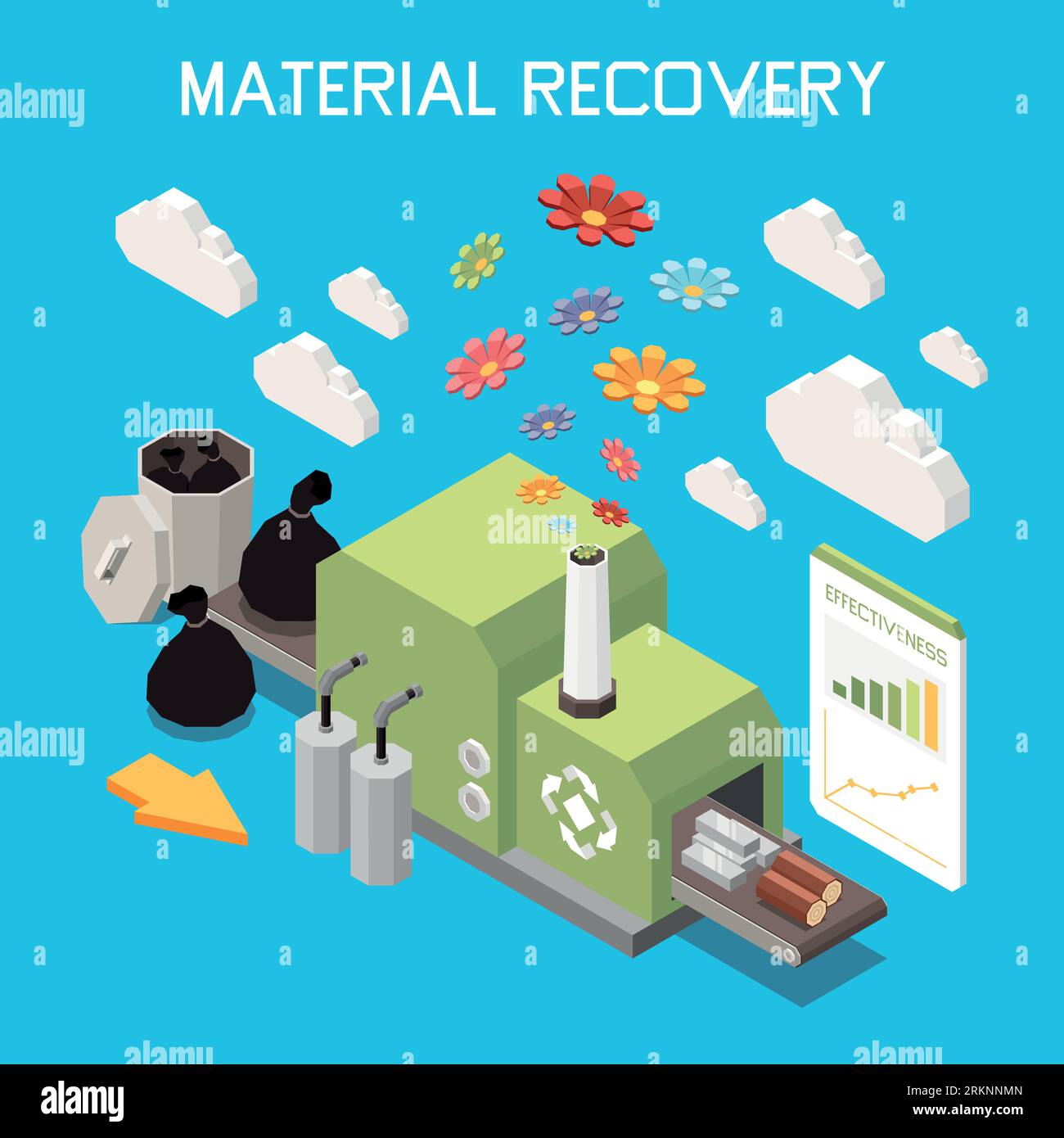 Sustainable manufacturing abstract background decorated isometric icons ...