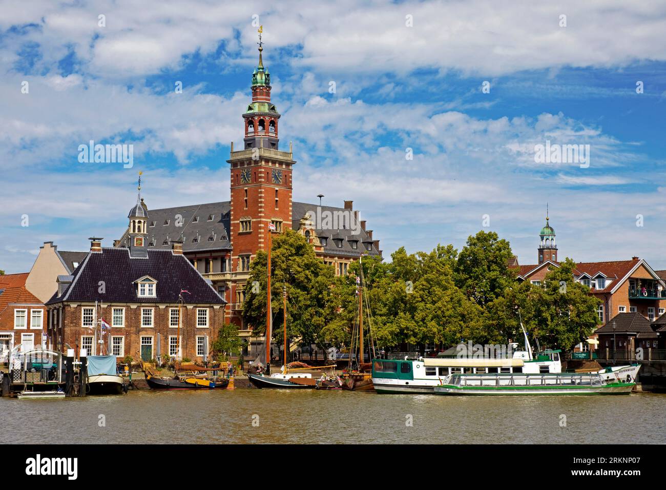 Museum harbour with Alter Waage old scales and town hall tower, Germany ...