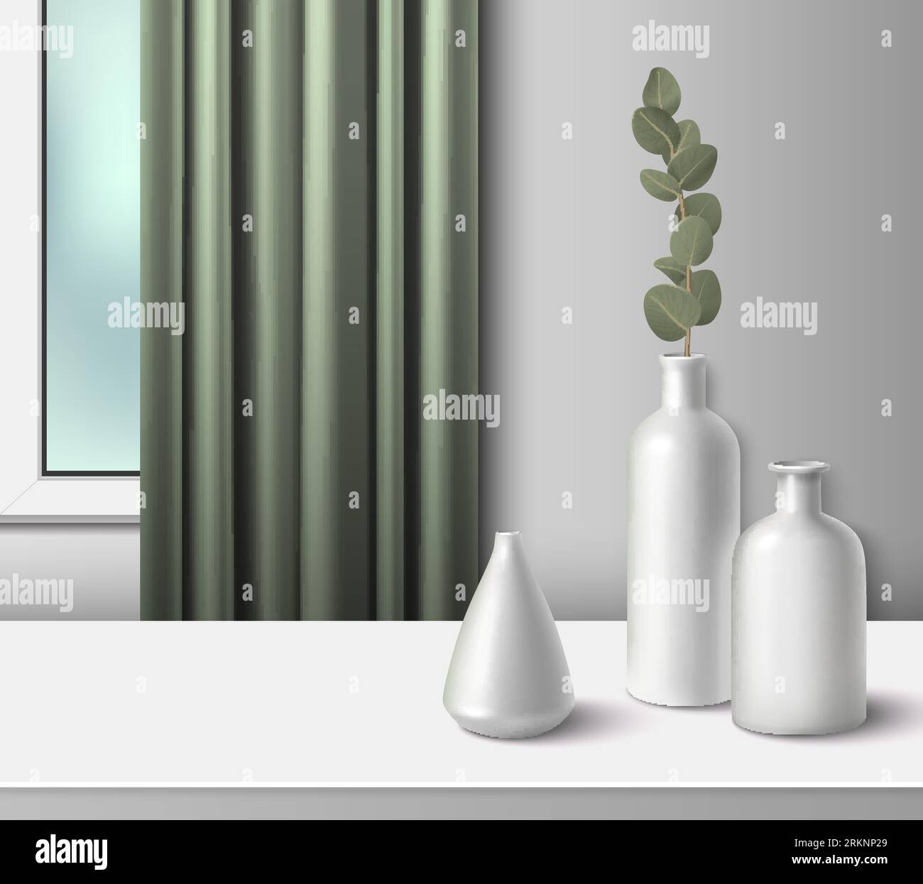 White ceramic porcelain vases in modern room interior realistic ...