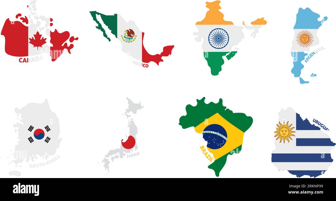 Set of colored country maps with its flags Vector Stock Vector Image ...