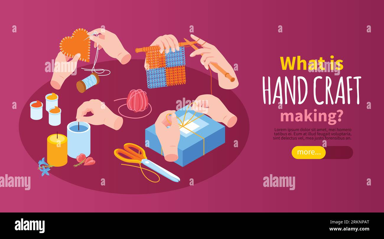 Isometric hobbies horizontal banner with what is hand craft making ...