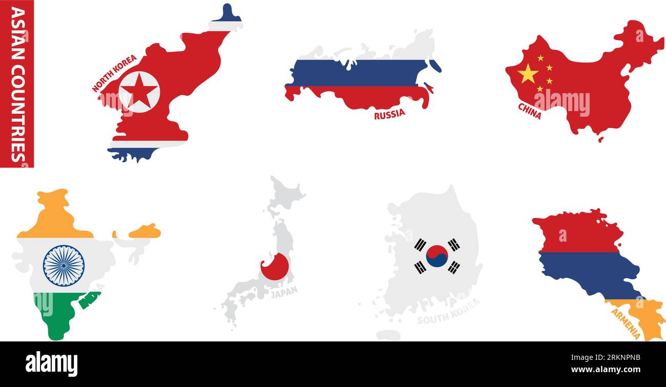 Set of colored country maps with its flags Vector Stock Vector Image ...