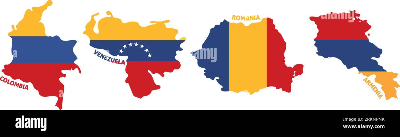 Set of colored country maps with its flags Vector Stock Vector Image ...