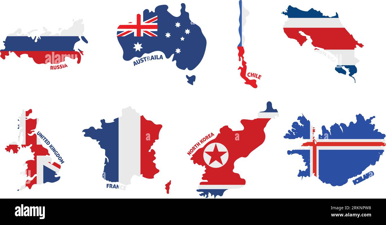 Set of colored country maps with its flags Vector Stock Vector Image ...