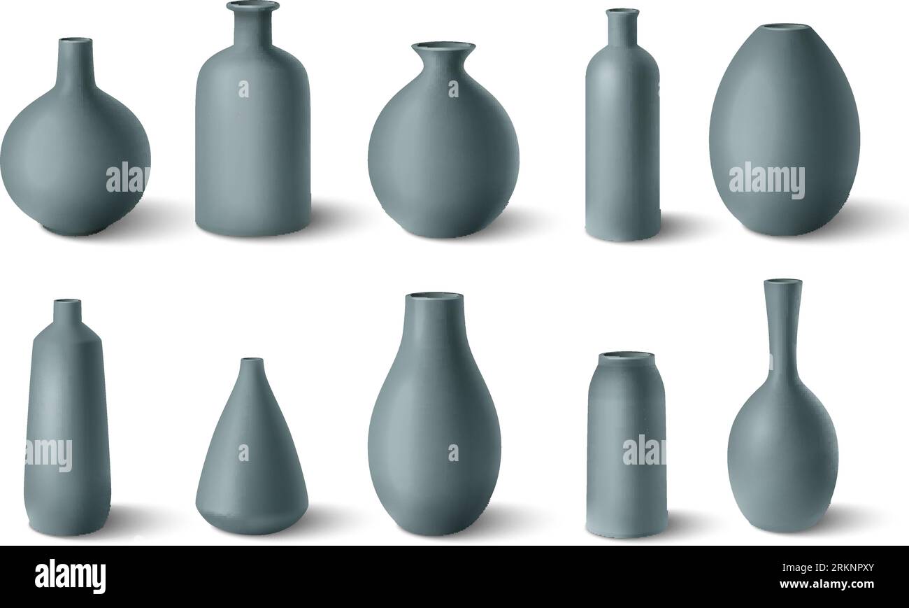 Collection of color porcelain vases in realistic style isolated on ...