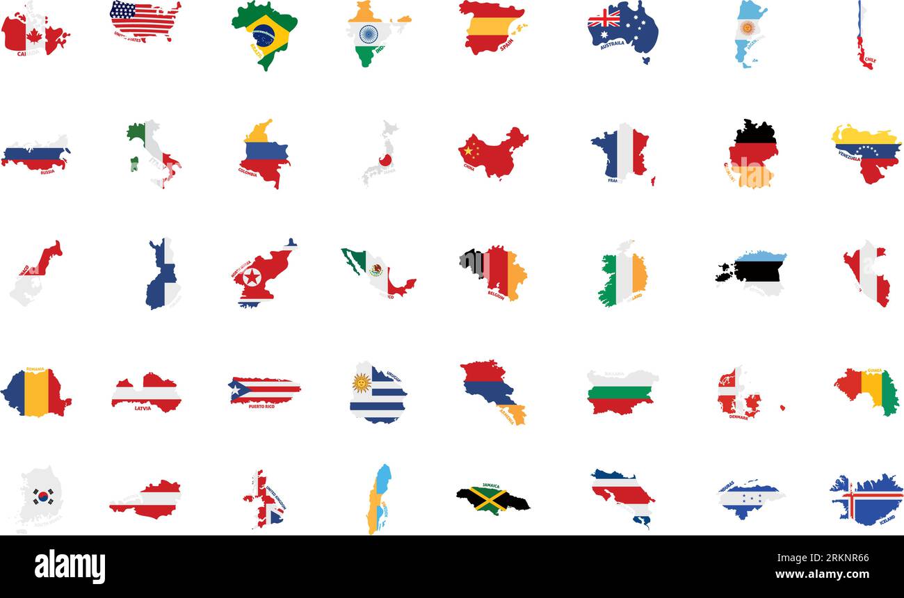 Set of colored country maps with its flags Vector Stock Vector Image ...