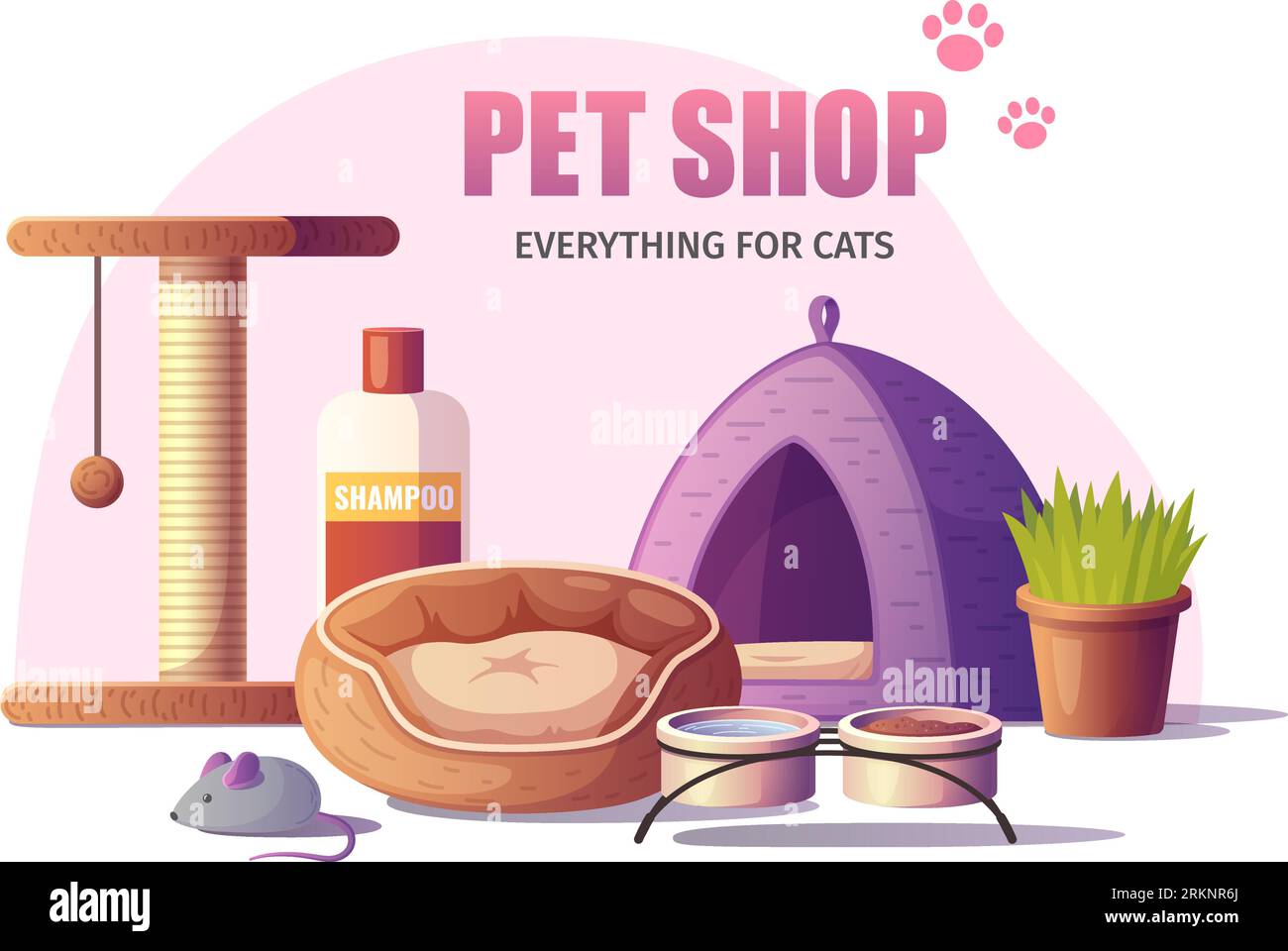 Pet shop poster in cartoon style with various cat care accessories ...