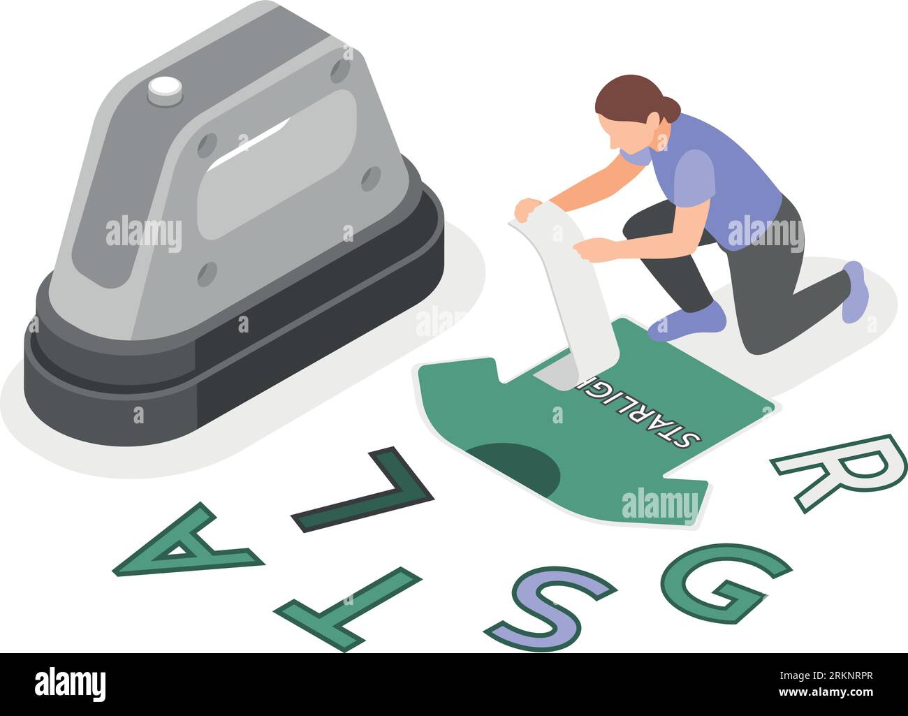 Fabric printing technologies isometric vector illustration with woman ...