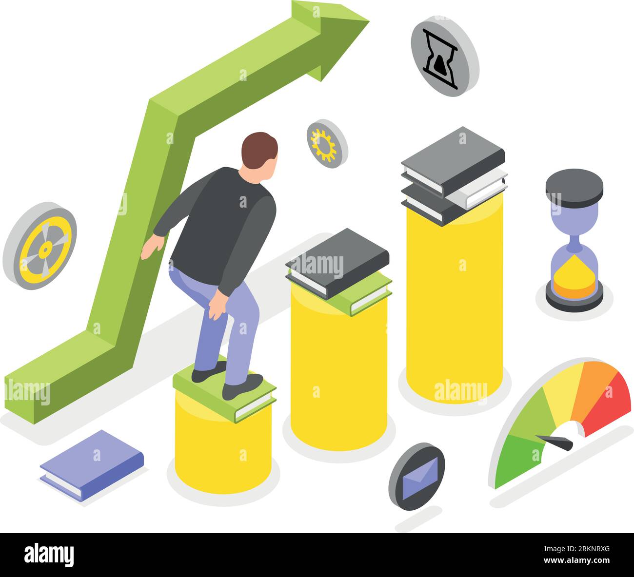 Personal growth and goal achievement isometric composition with man ...