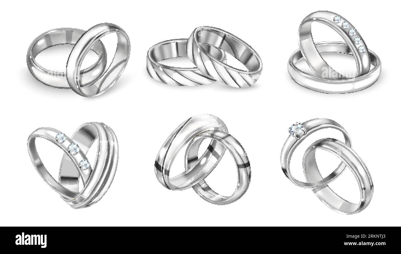Realistic silver rings set of isolated images with luxury monochrome ...