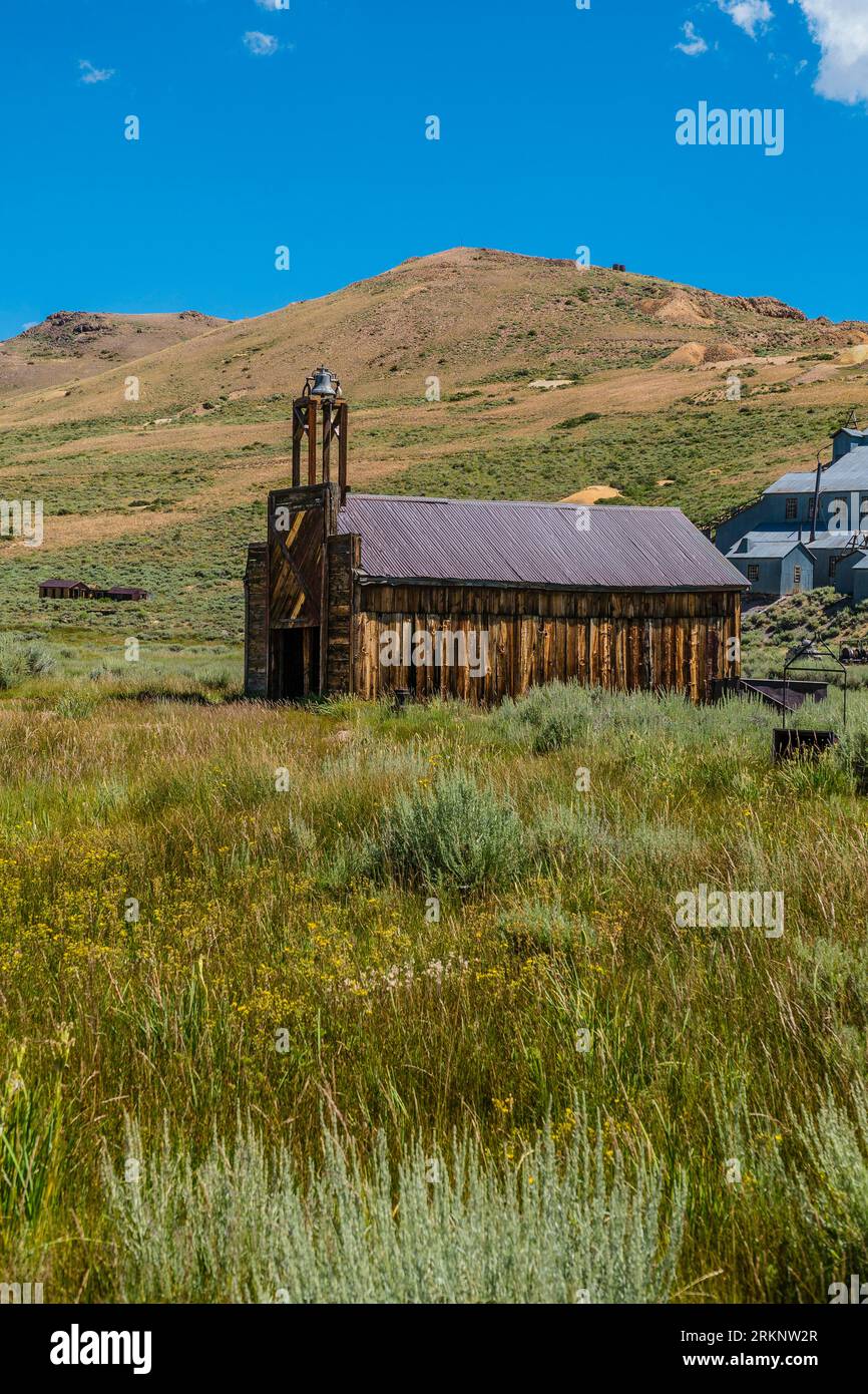 Wooden firehouse in the Bodie ghost town in California. Bodie is a ...