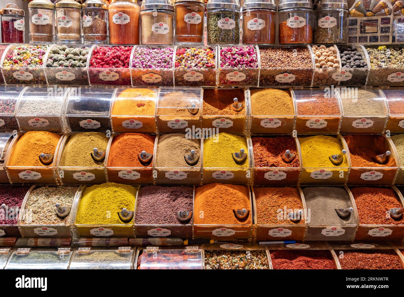 A picture of the spices sold inside the Egyptian or Spice Bazaar, in ...